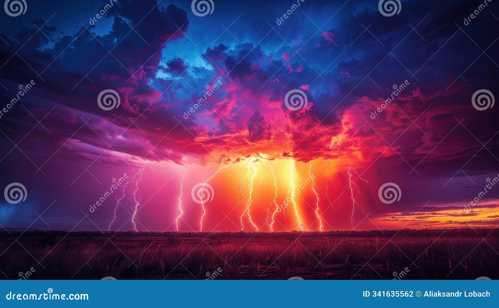 Thunder and Lightning Over the Field. the Natural Phenomenon of ...