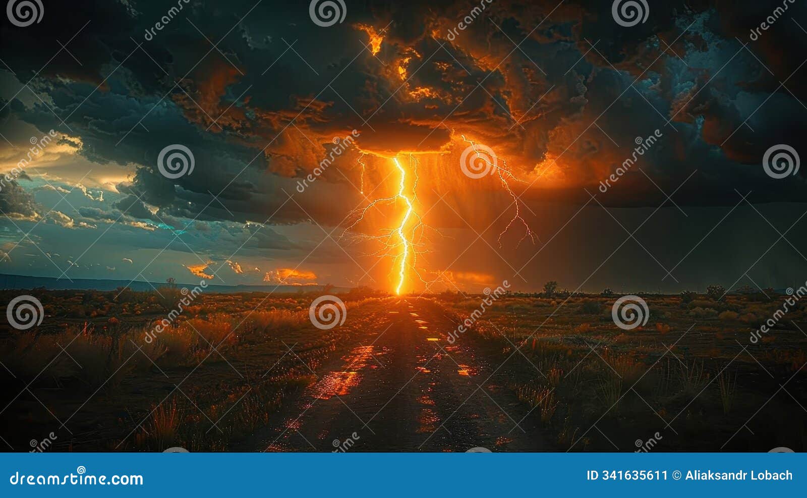 Thunder and Lightning Over the Field. the Natural Phenomenon of ...