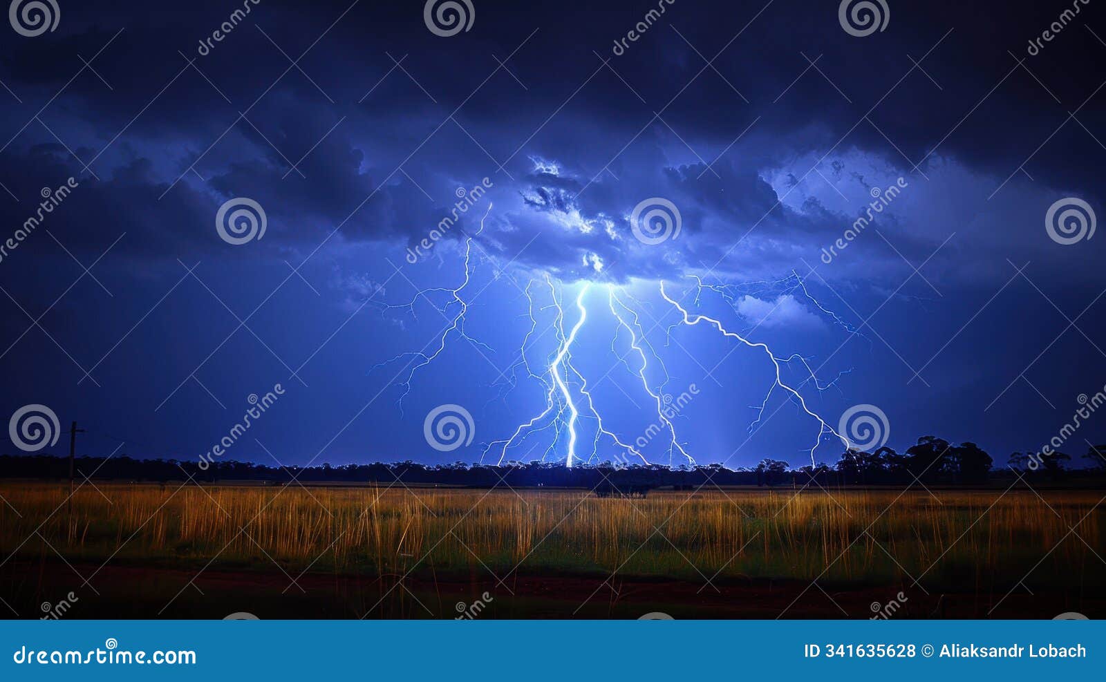 Thunder and Lightning Over the Field. the Natural Phenomenon of ...