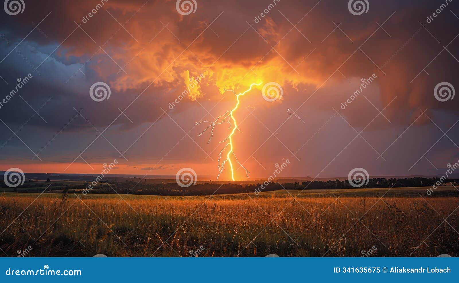 Thunder and Lightning Over the Field. the Natural Phenomenon of ...