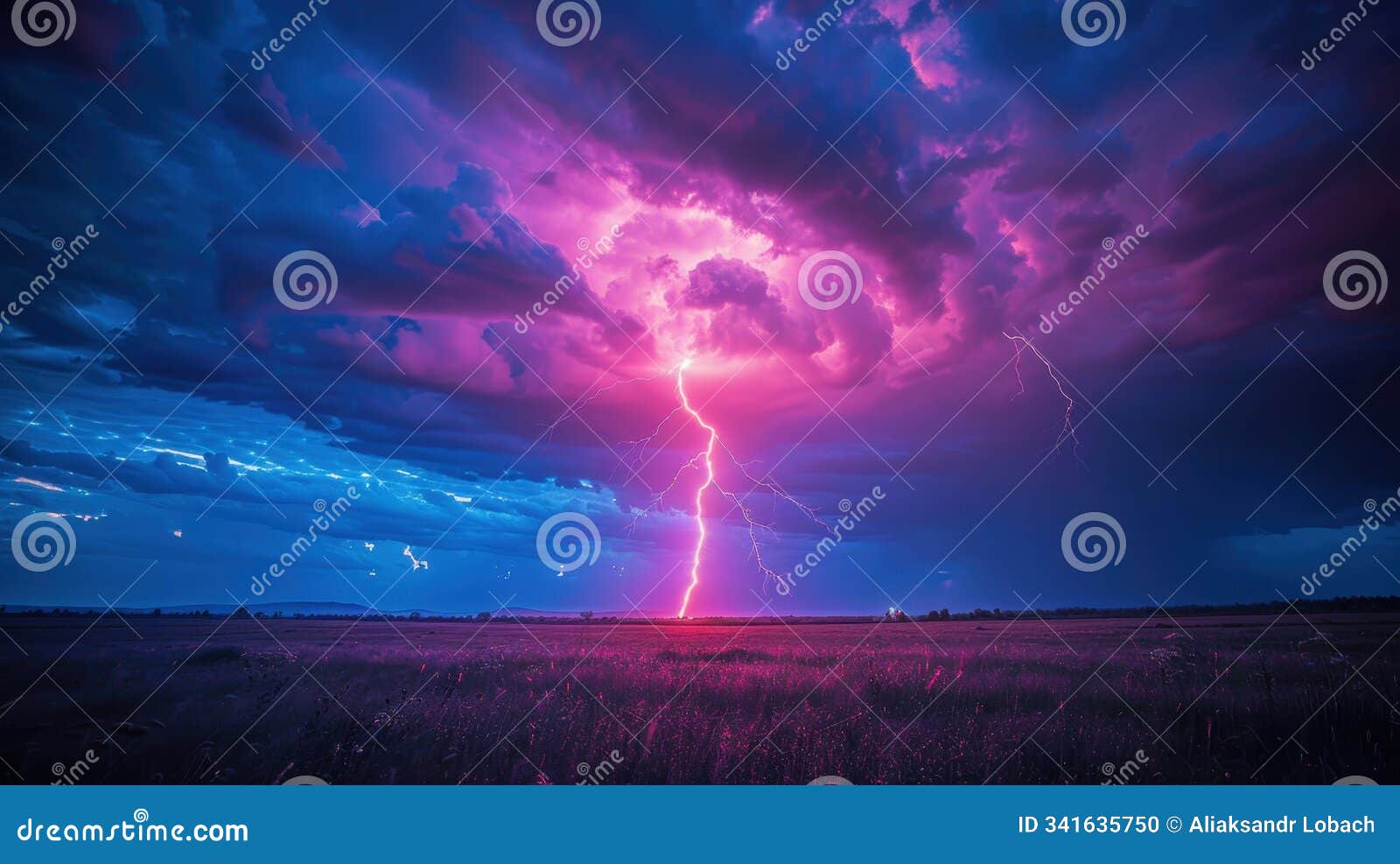 Thunder and Lightning Over the Field. the Natural Phenomenon of ...