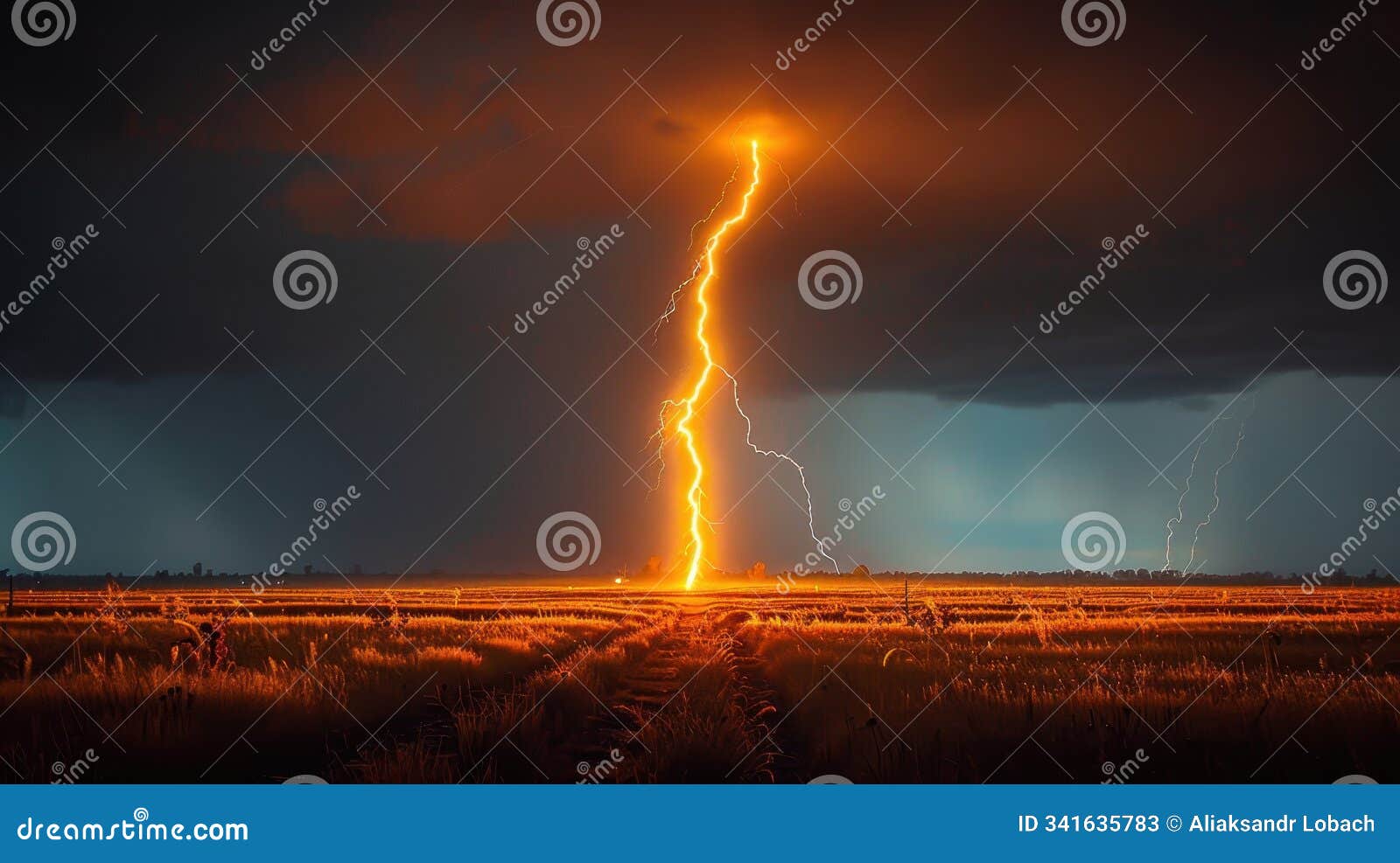 Thunder and Lightning Over the Field. the Natural Phenomenon of ...