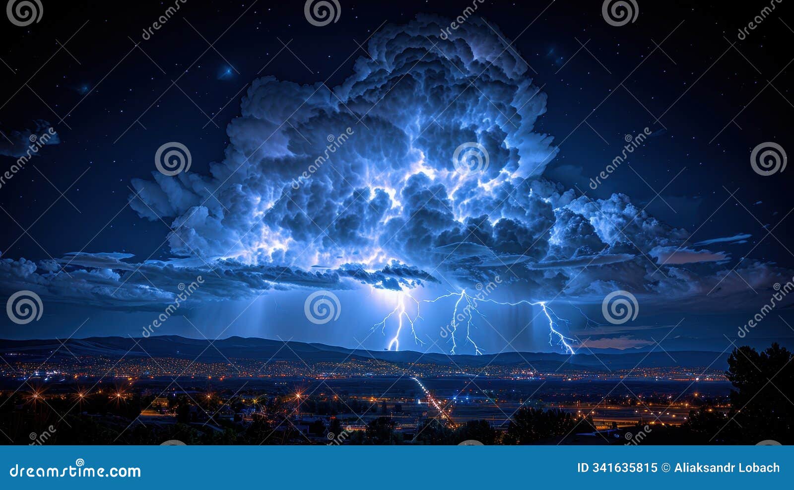 Thunder and Lightning Over the Field. the Natural Phenomenon of ...