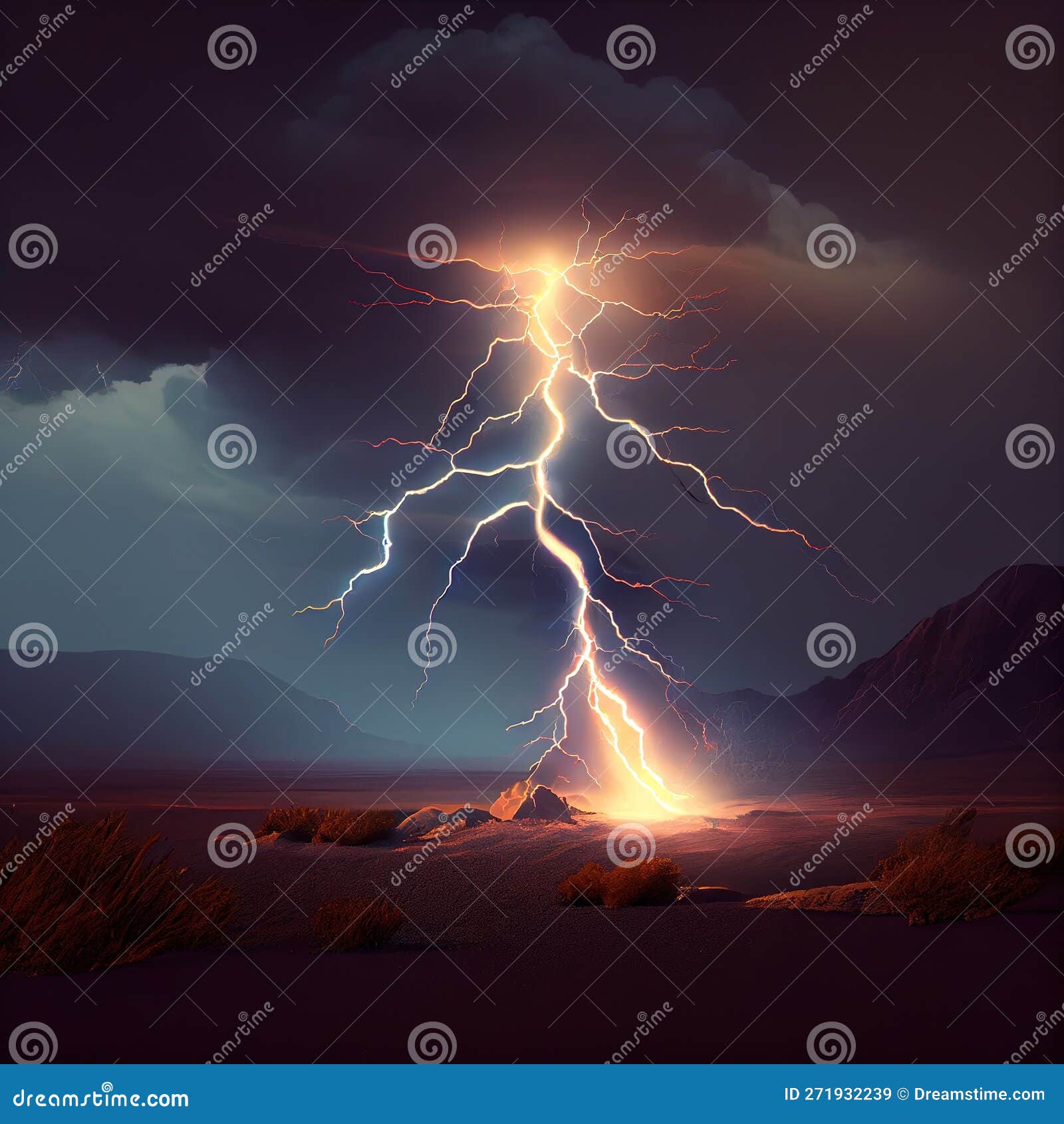 Thunder and Lightning Storm Over the Mountains Stock Illustration ...