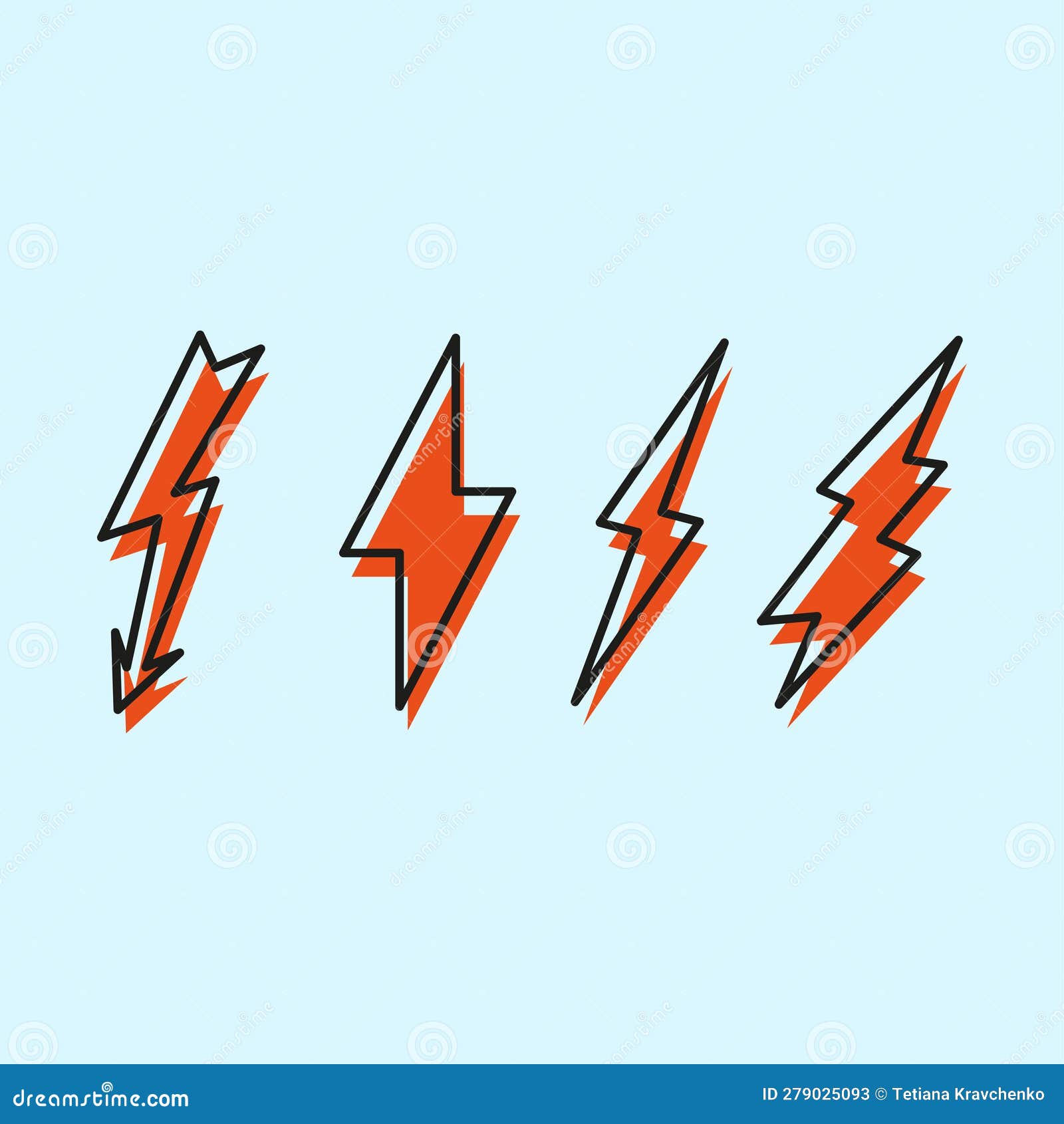 Thunder Line Icons Set. Drawn by Hand. Continuous Line. Vector ...