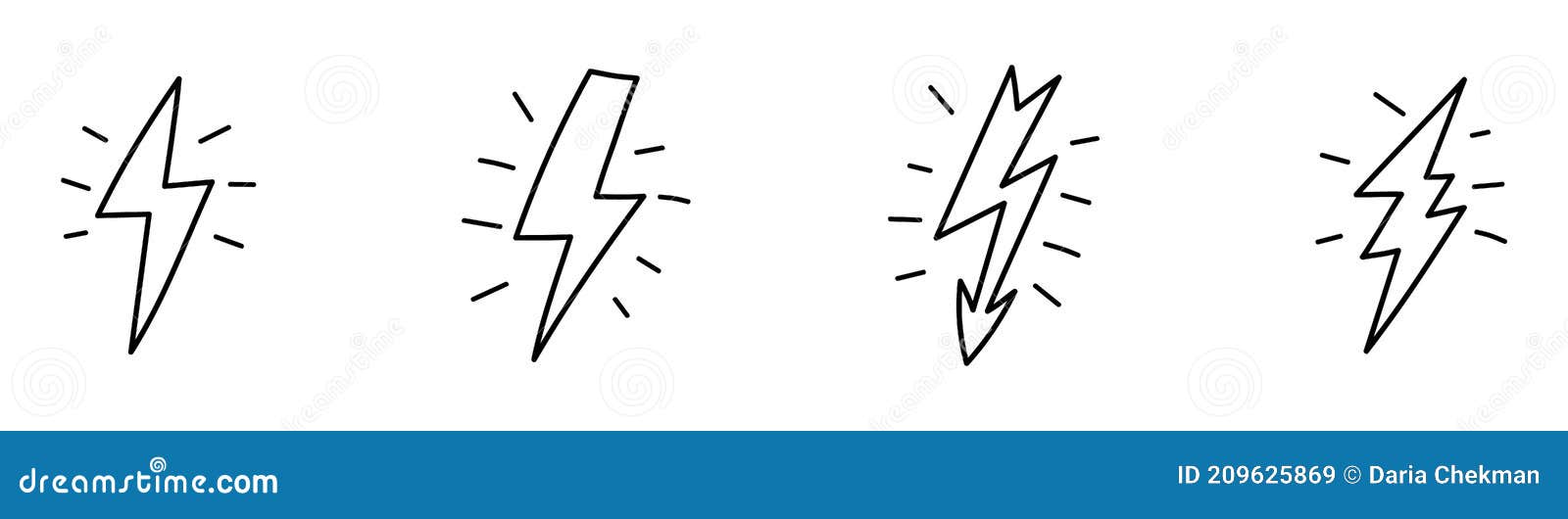 Thunder Line Icons Set. Drawn by Hand. Continuous Line Stock Vector ...