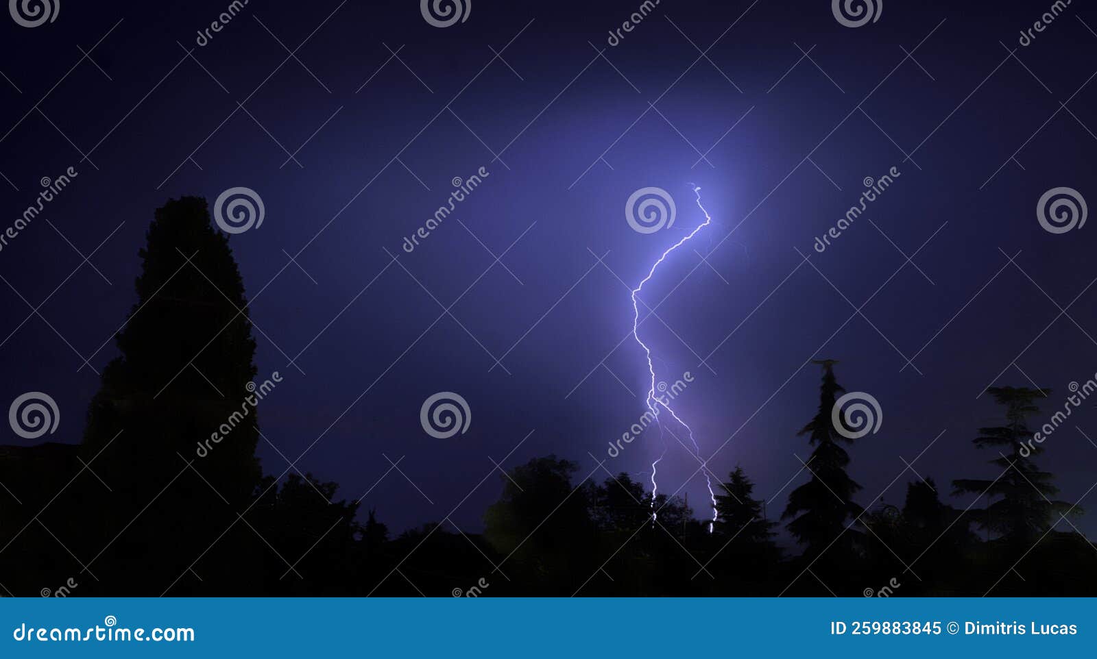 Thunder in the Night with Blue Color and Trees Stock Image - Image of ...