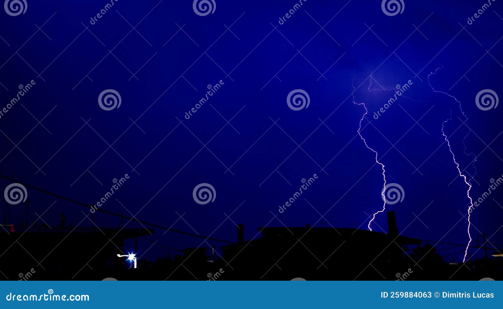 Thunder in the Night with Blue Color and Trees Stock Image - Image of ...
