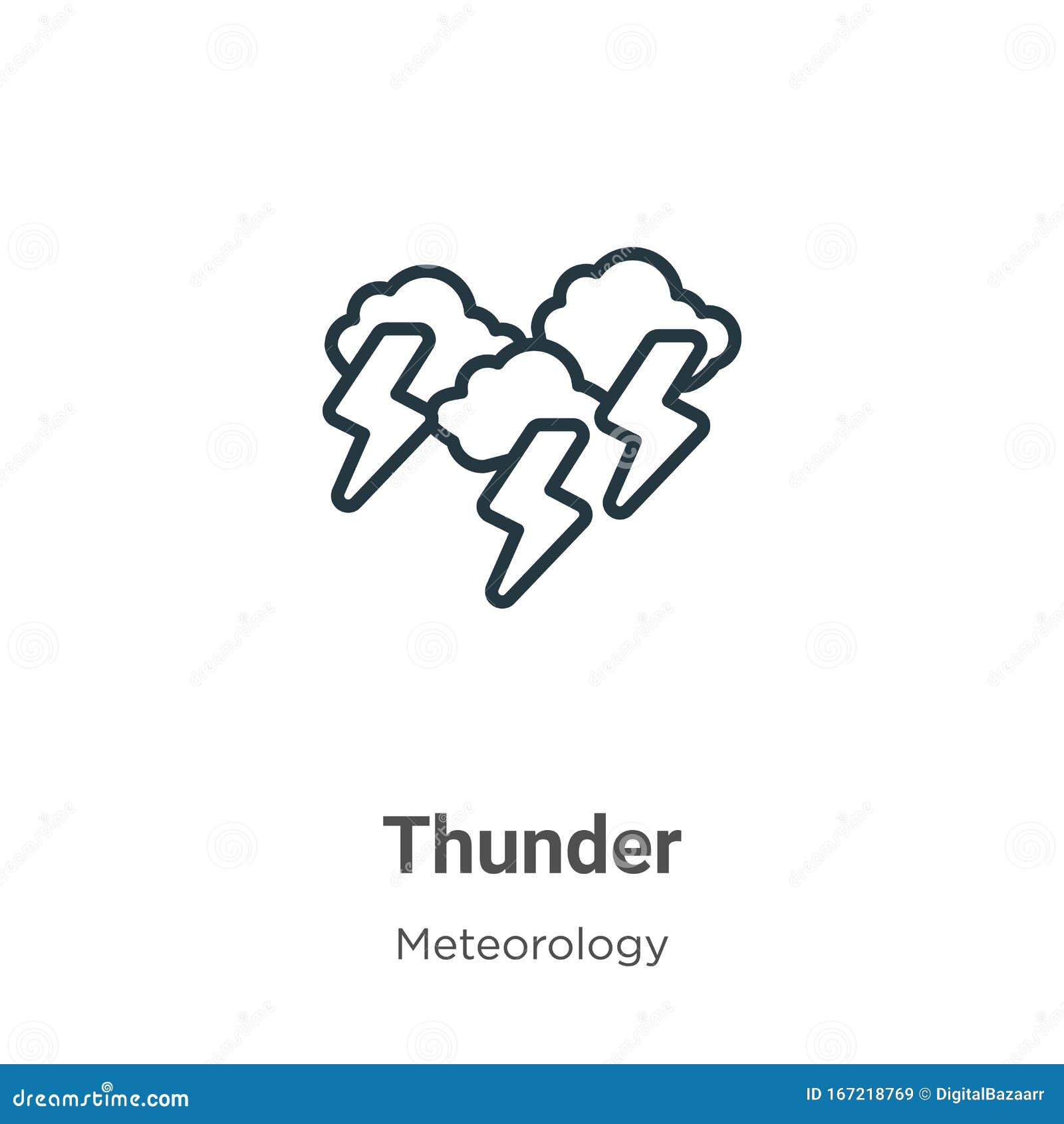 Thunder Outline Vector Icon. Thin Line Black Thunder Icon, Flat Vector ...