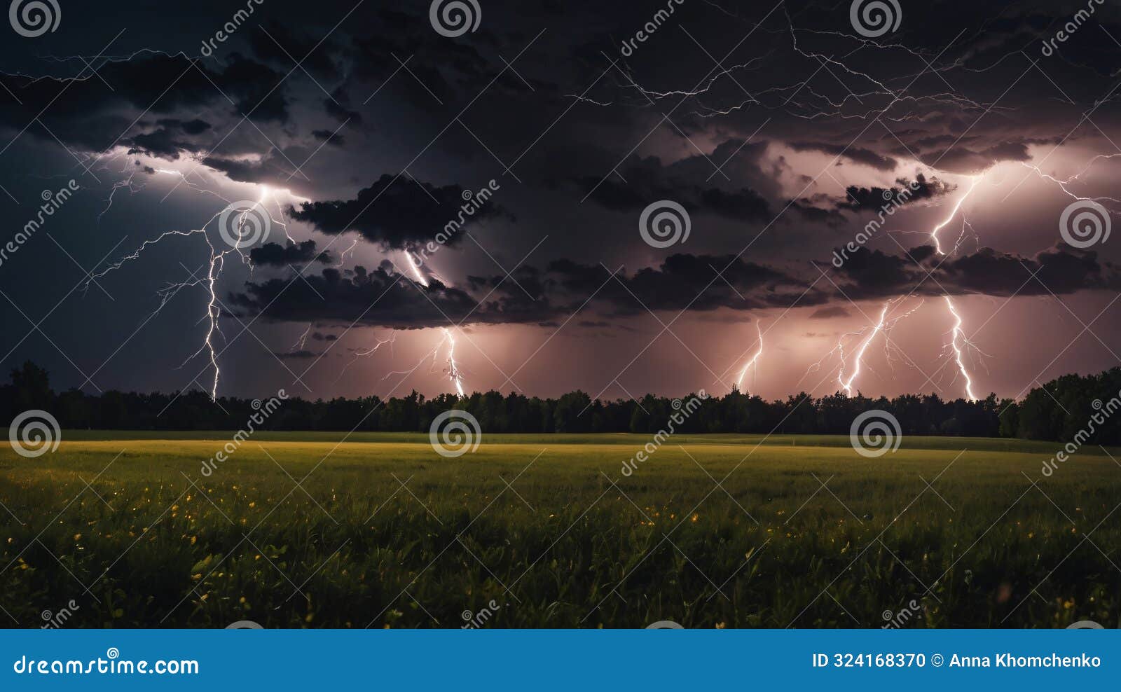 Thunder Storm Clouds with Lightning Strikes Across the Fields, Summer ...