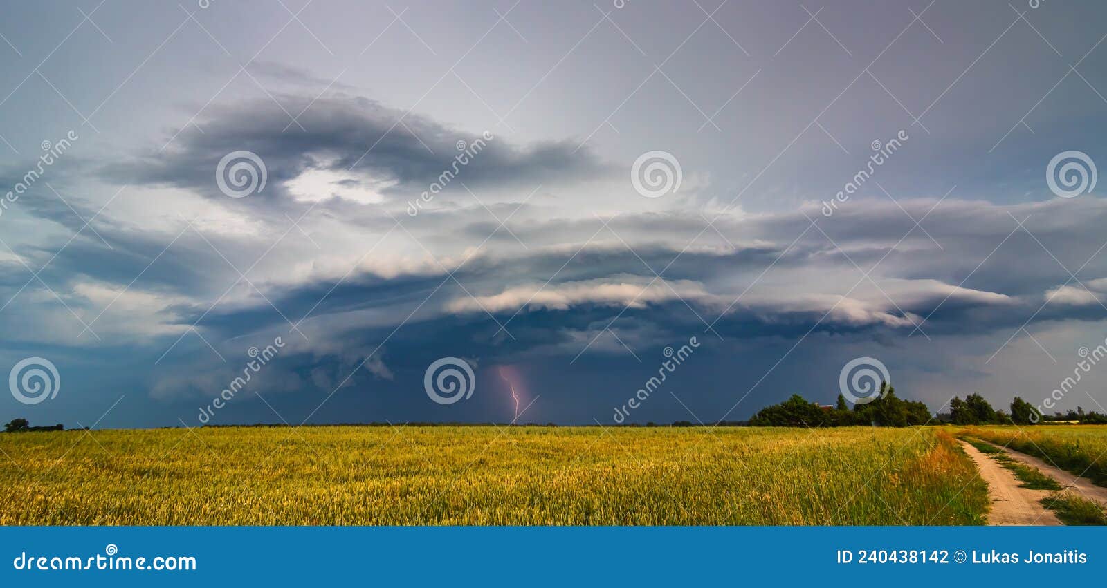 Thunder Storm Clouds with Supercell Wall Cloud and Lightning, Summer ...