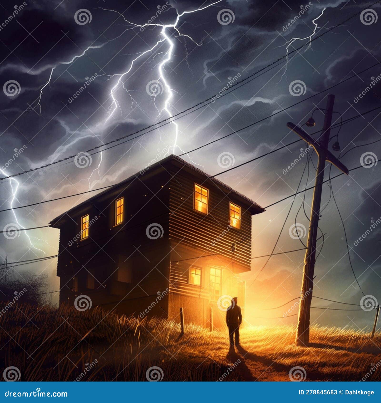 Thunder Storm by Electrical Pole Stock Illustration - Illustration of ...