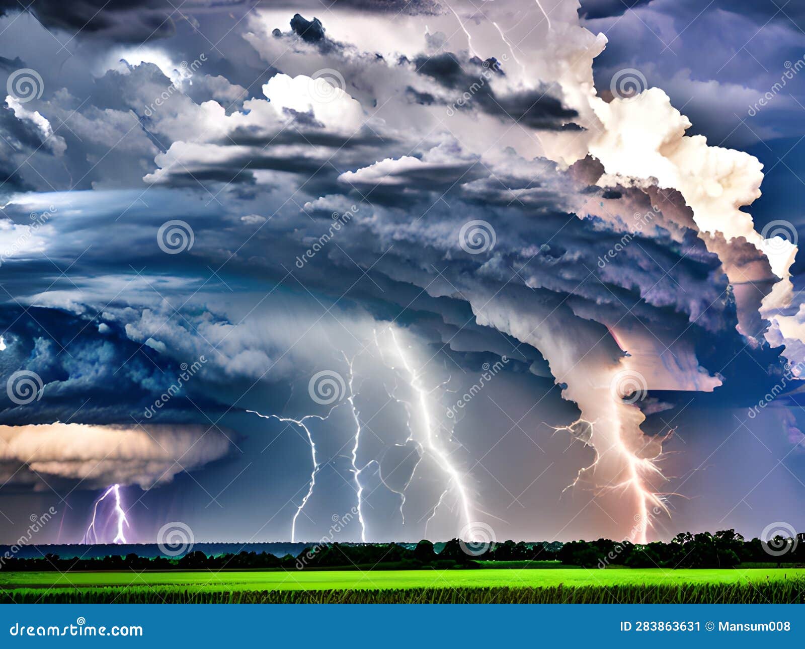 Thunder Storm in the Field, Ai Generated Stock Illustration ...