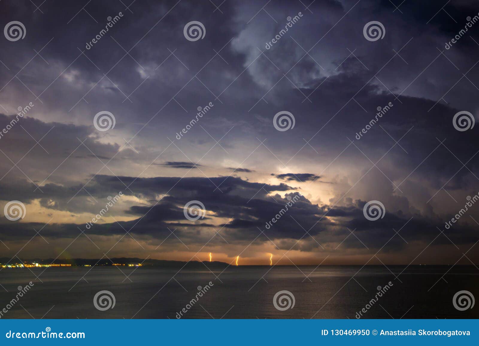 Thunder Storm, Lightning Over the Sea Stock Photo - Image of flash ...