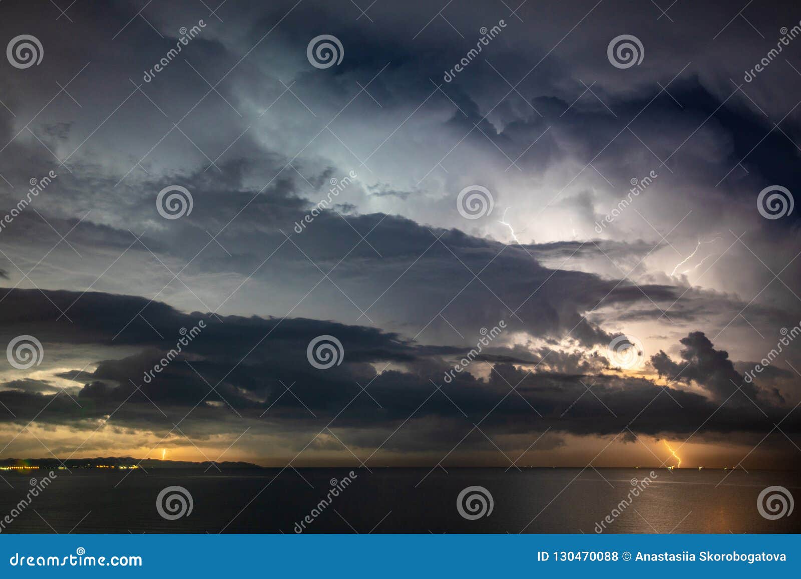 Thunder Storm, Lightning Over the Sea Stock Photo - Image of dark ...