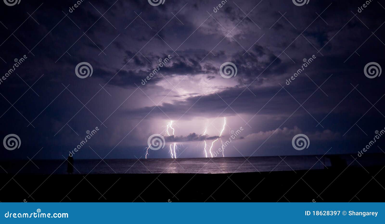 Thunder-storm and Lightning in the Sea Stock Image - Image of lightning ...