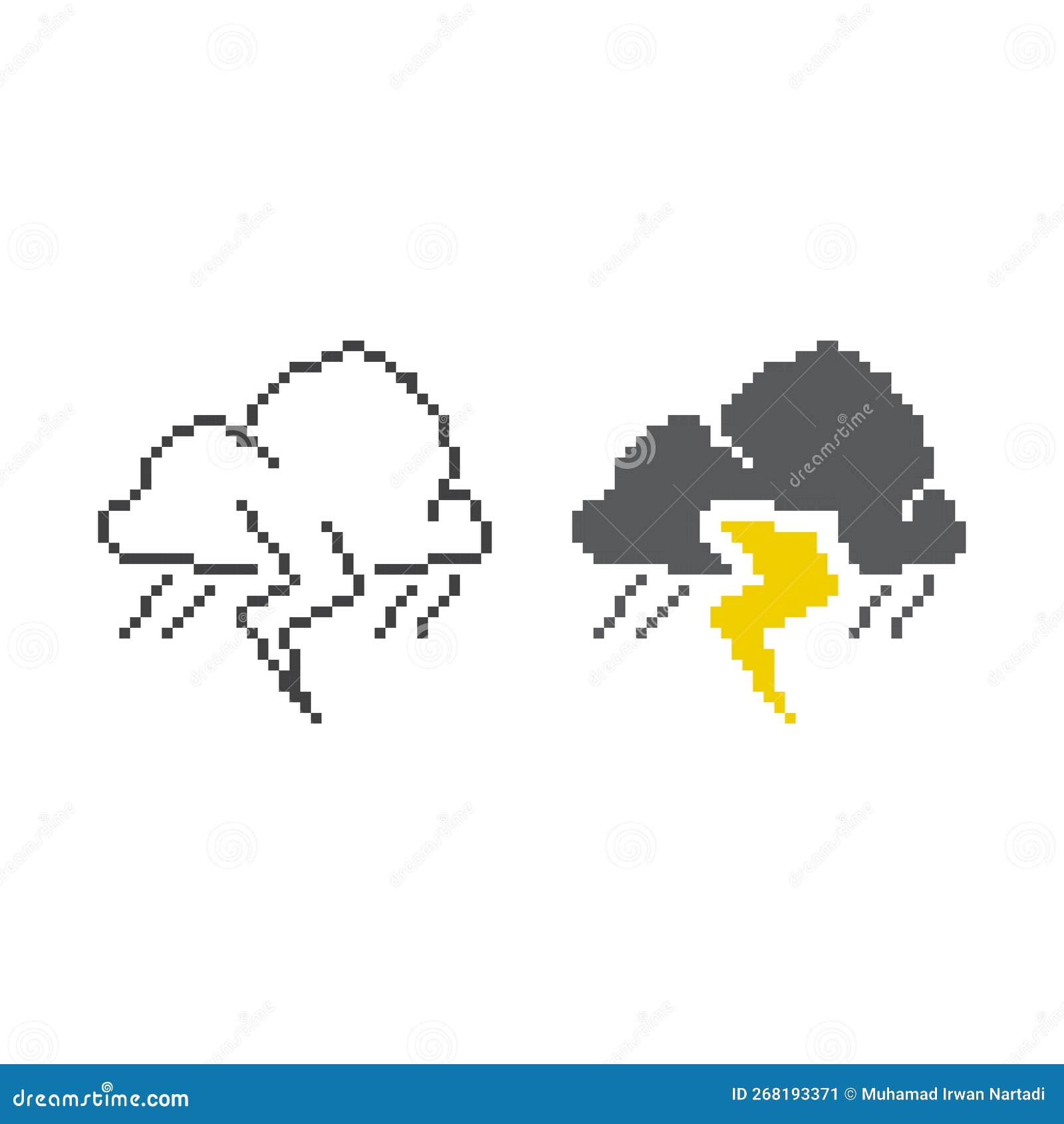 Thunder Storm with Rain. Pixel Art Icon Vector Illustration Stock ...