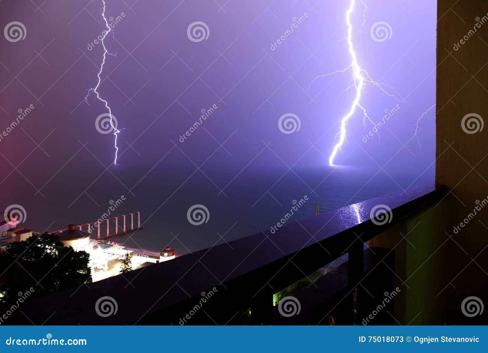 Thunder Lightning Strikes in the Sea Stock Image - Image of electricity ...