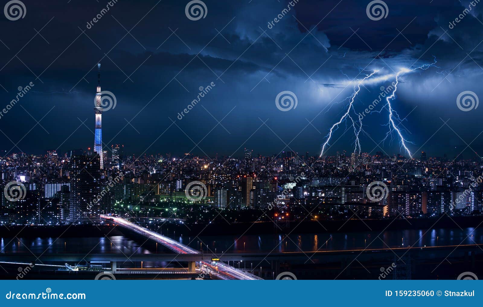 Thunder Strom in Tokyo City of Japan Stock Photo - Image of dramatic ...