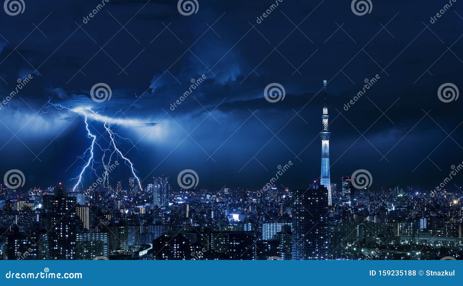 Thunder Strom in Tokyo City of Japan Stock Photo - Image of electric ...