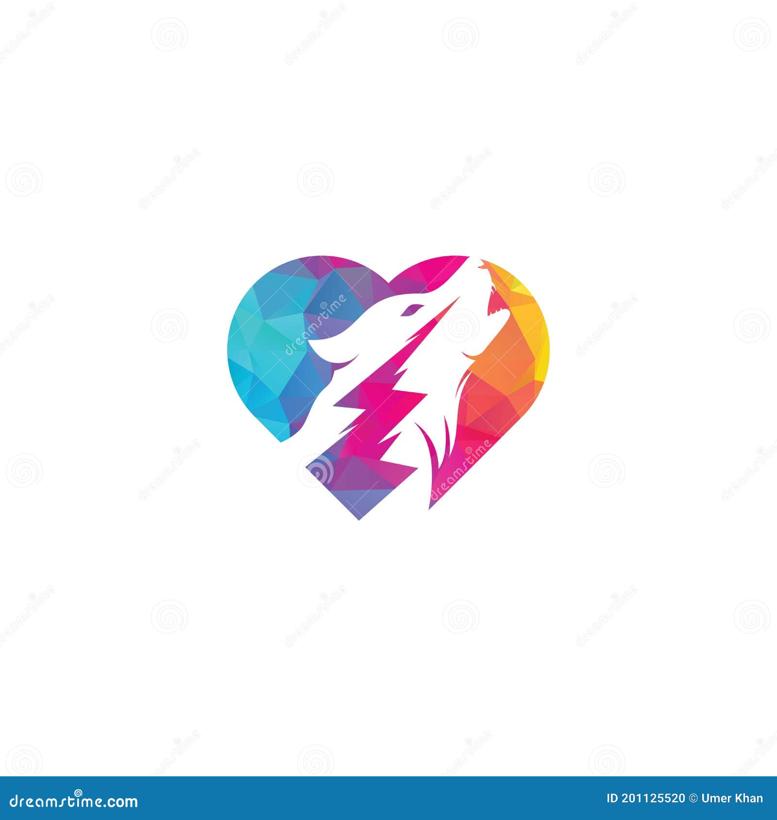 Thunder Wolf Heart Shape Concept Logo Design Stock Vector ...
