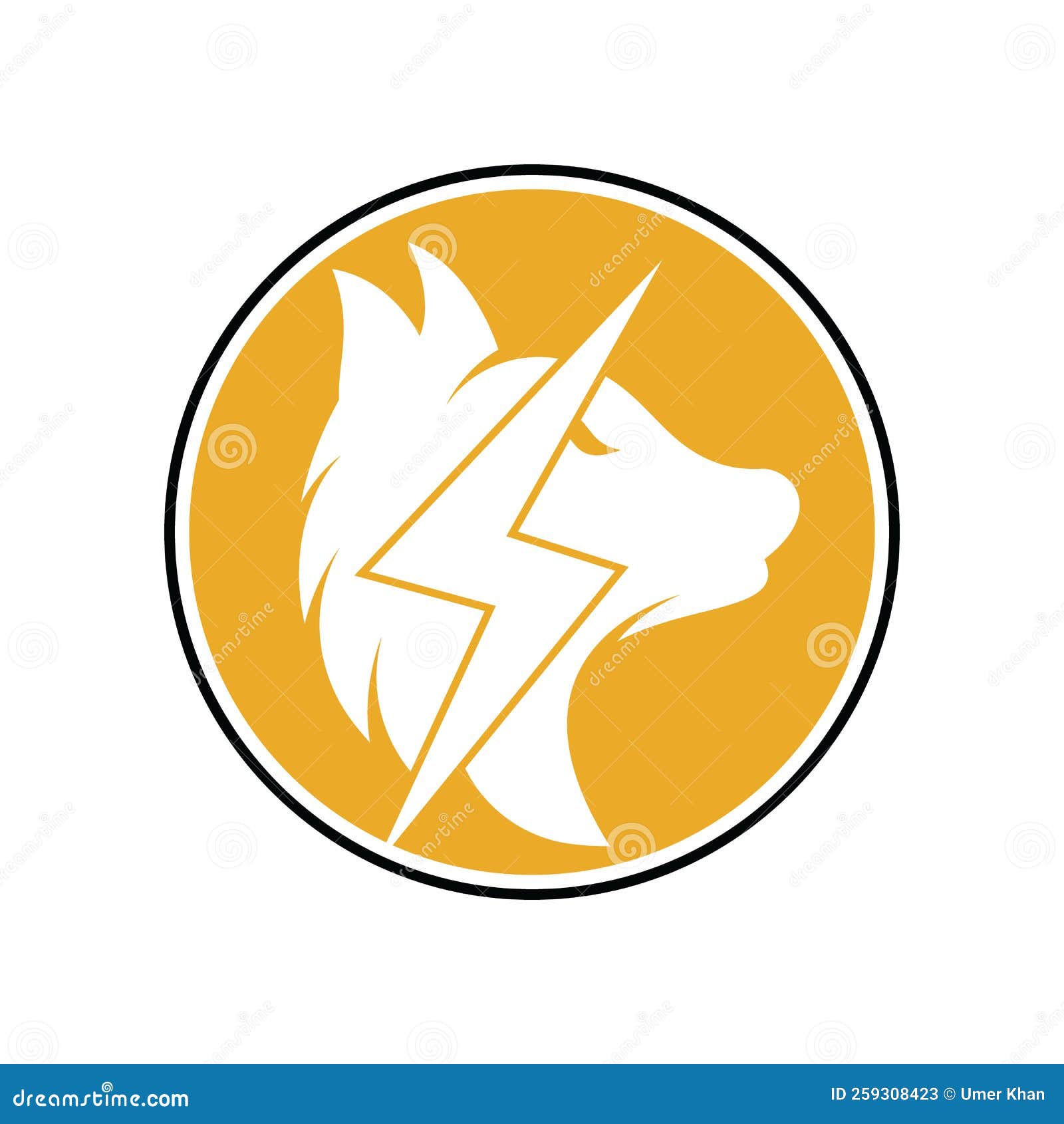 Thunder wolf logo design. stock vector. Illustration of wolf - 259308423