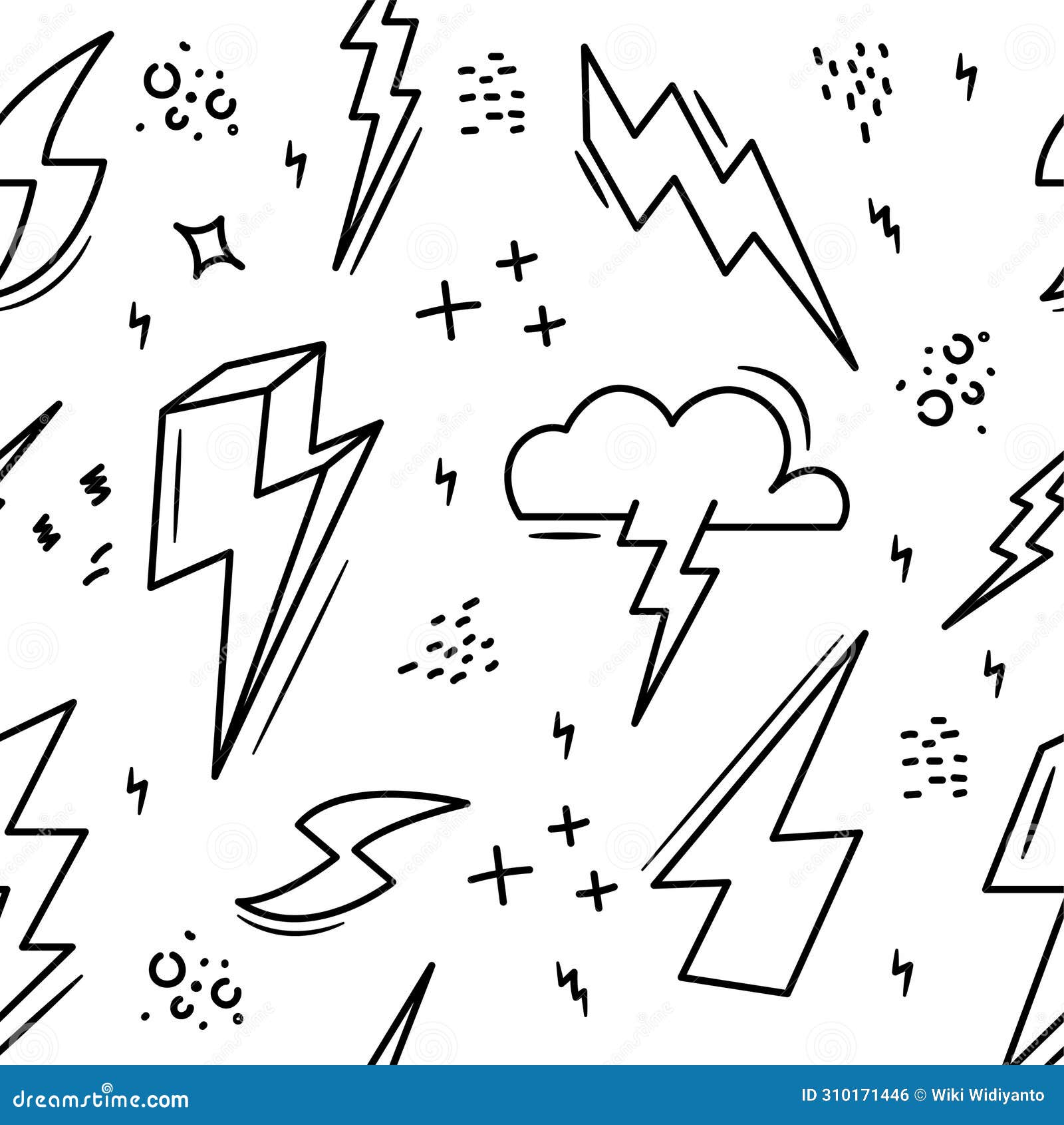 Thunderbolt Doodle Seamless Pattern Stock Vector - Illustration of ...