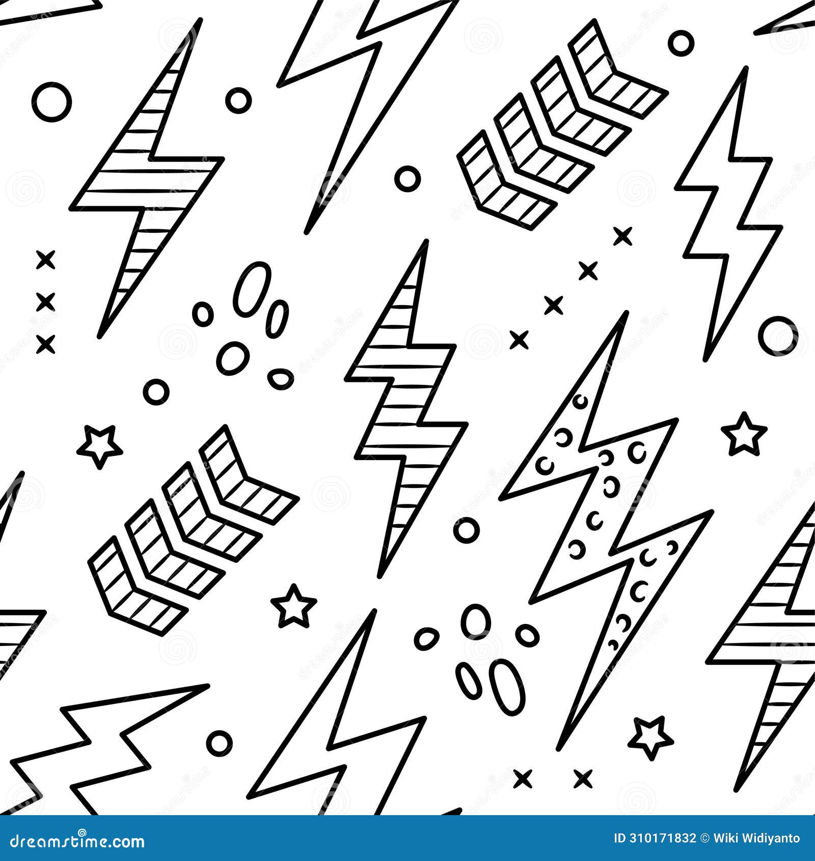 Thunderbolt Doodle Seamless Pattern Stock Vector - Illustration of ...