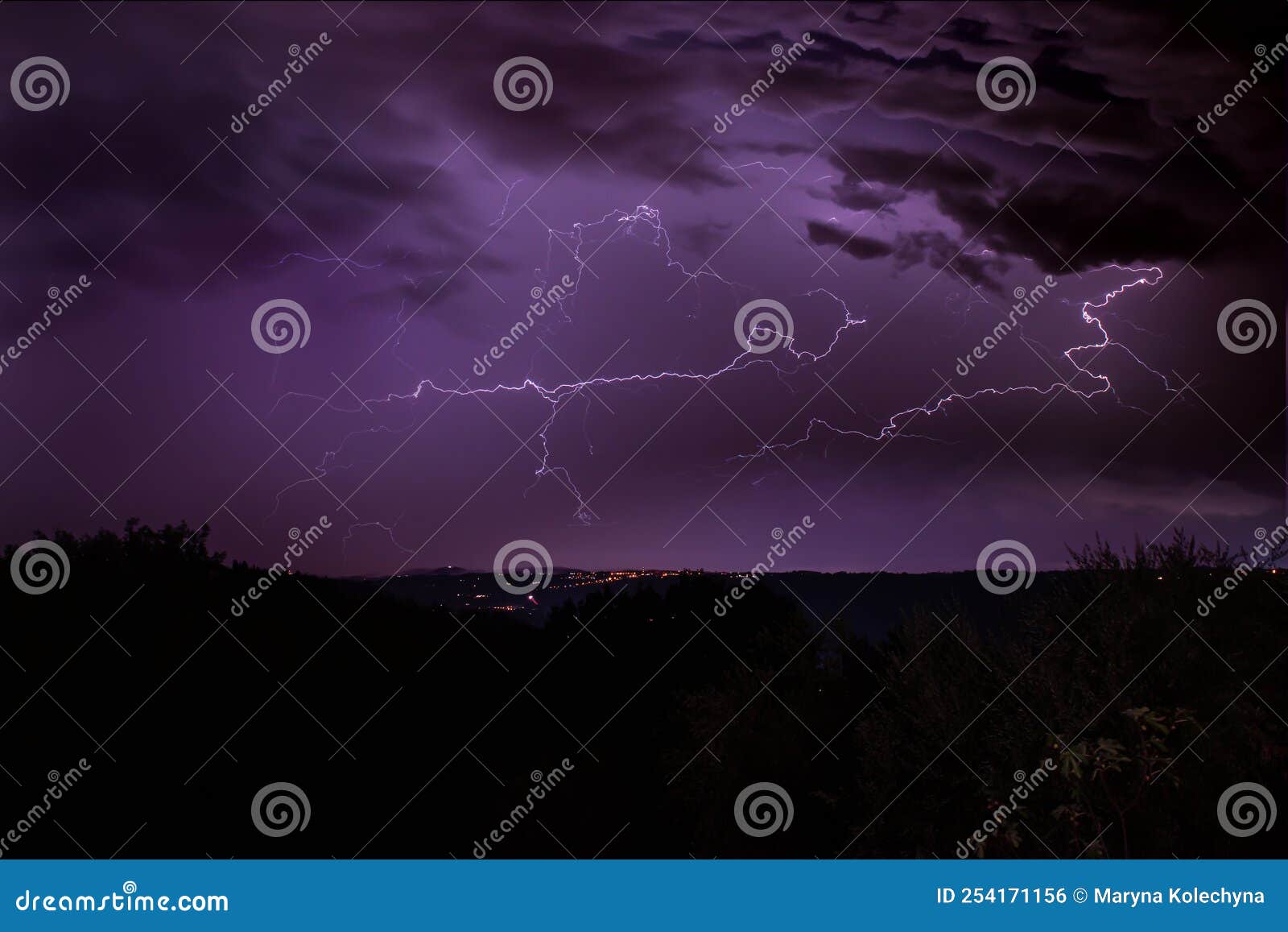 Thunderbolt, Lightning Bolt In The Night Sky. Heavy Storm With ...