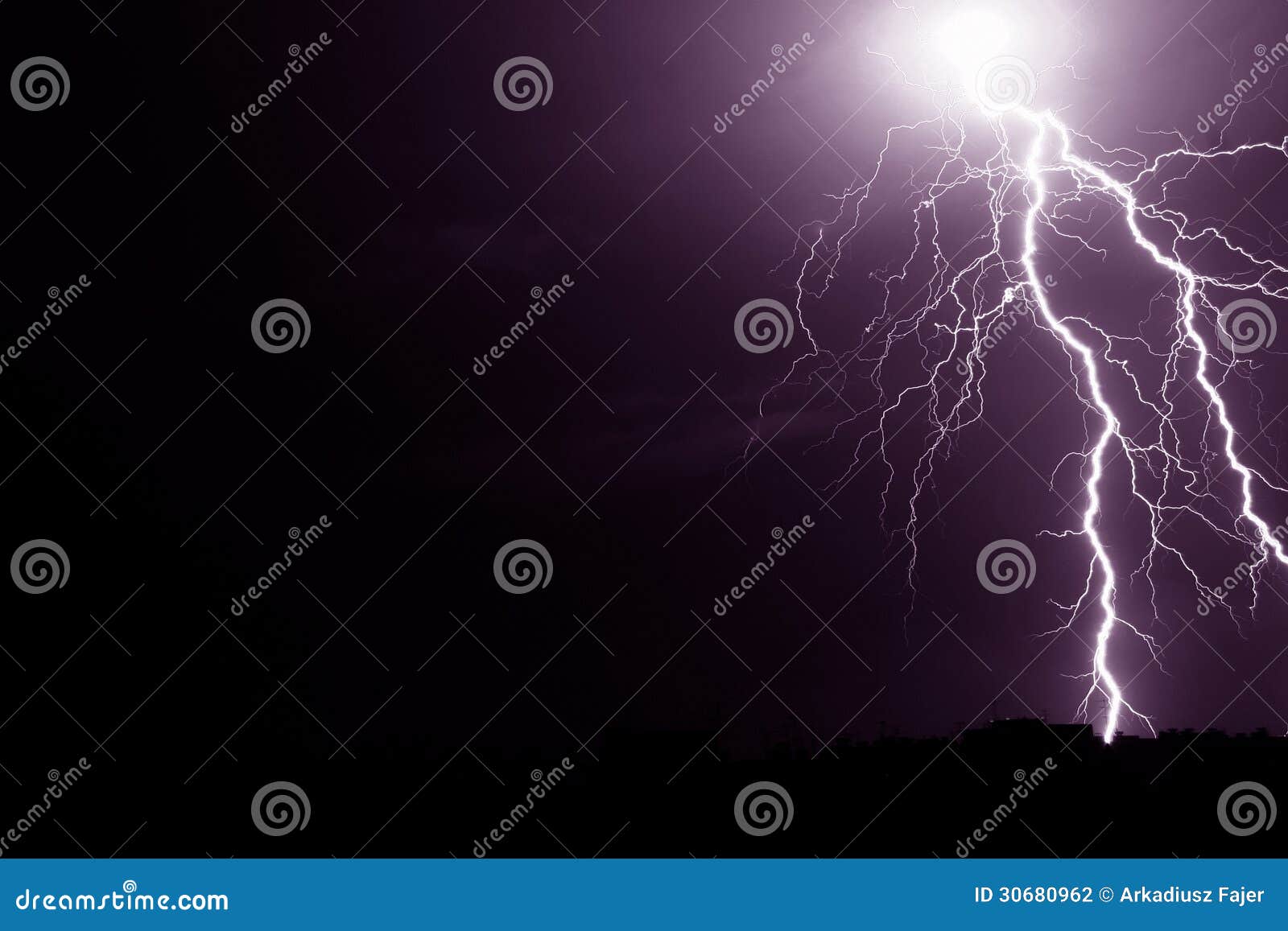 Thunderbolt, Lightning Bolt In The Night Sky. Heavy Storm With ...