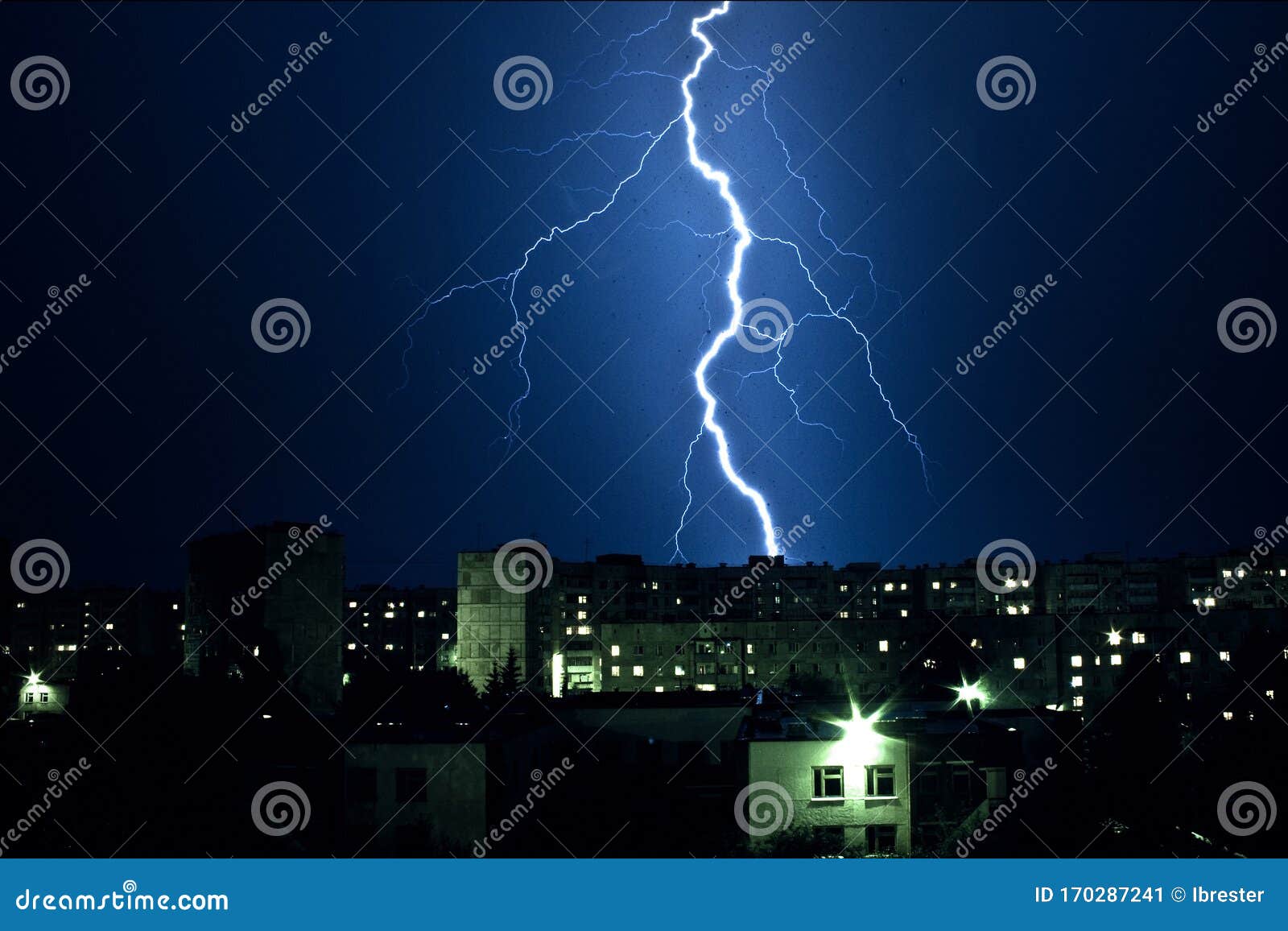 Thunderbolt, Lightning Bolt In The Night Sky. Heavy Storm With ...