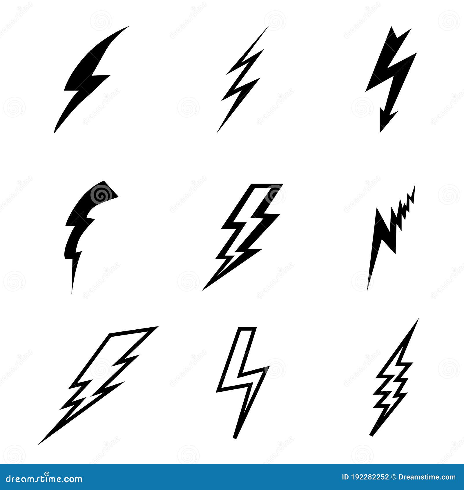 Thunderbolt, Lightning Strike Sign. Black Thunder Icons on a White ...