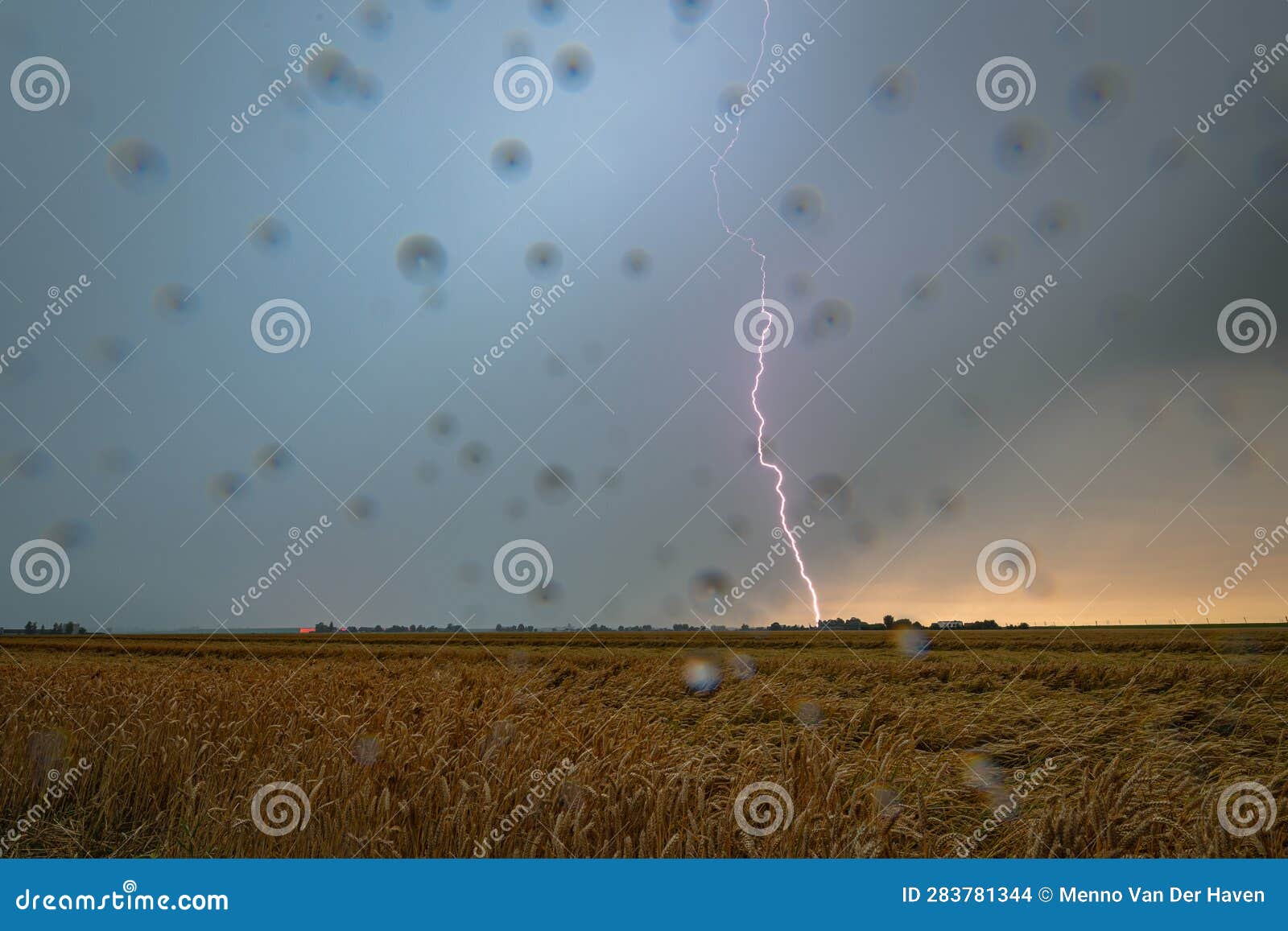 Thunderbolt of Lightning Strikes Down in a Field Stock Photo - Image of countryside, horizon ...