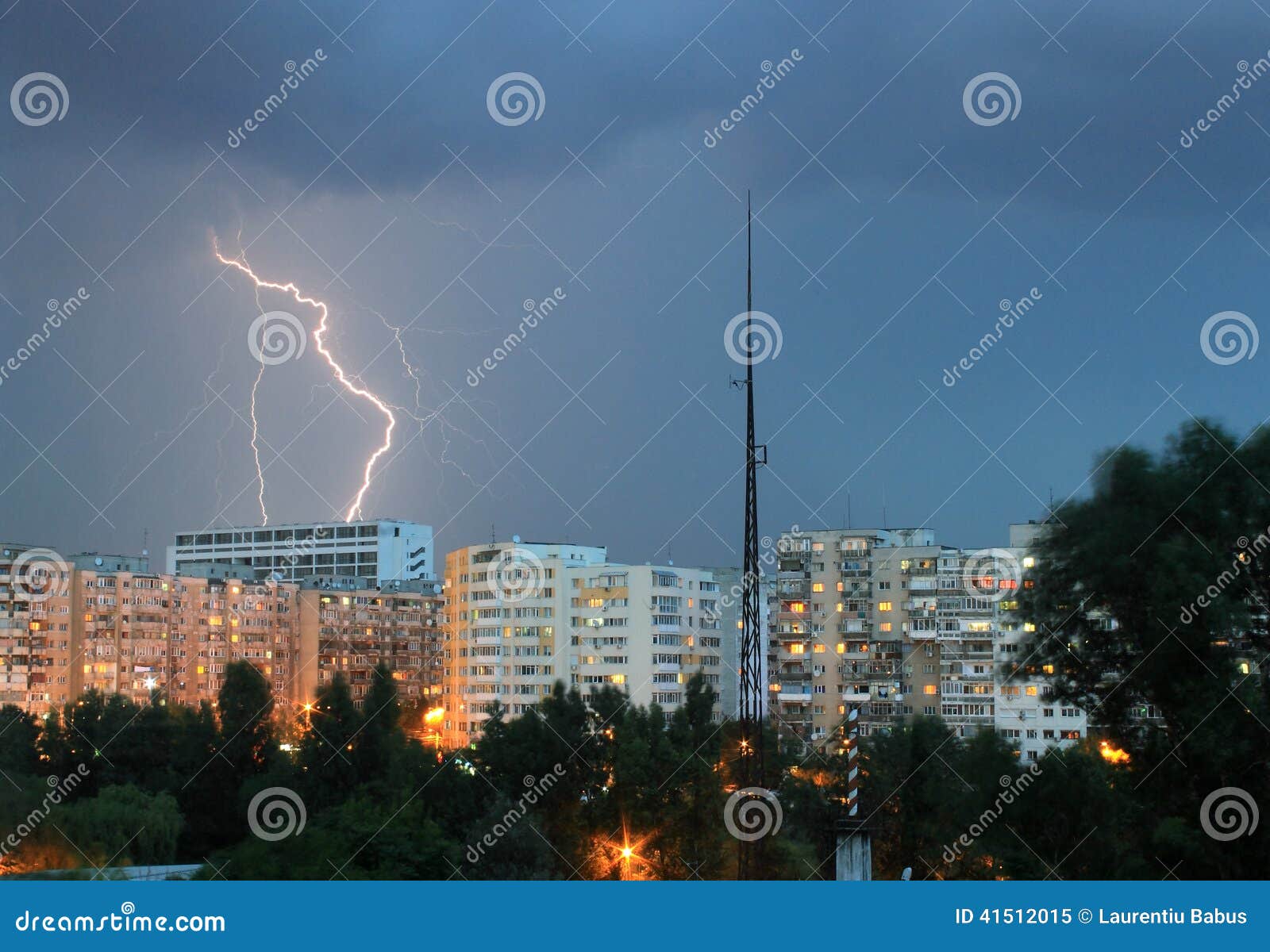 Thunderbolt Over The House. Storm Outside. Thunderstorm With Lightning ...