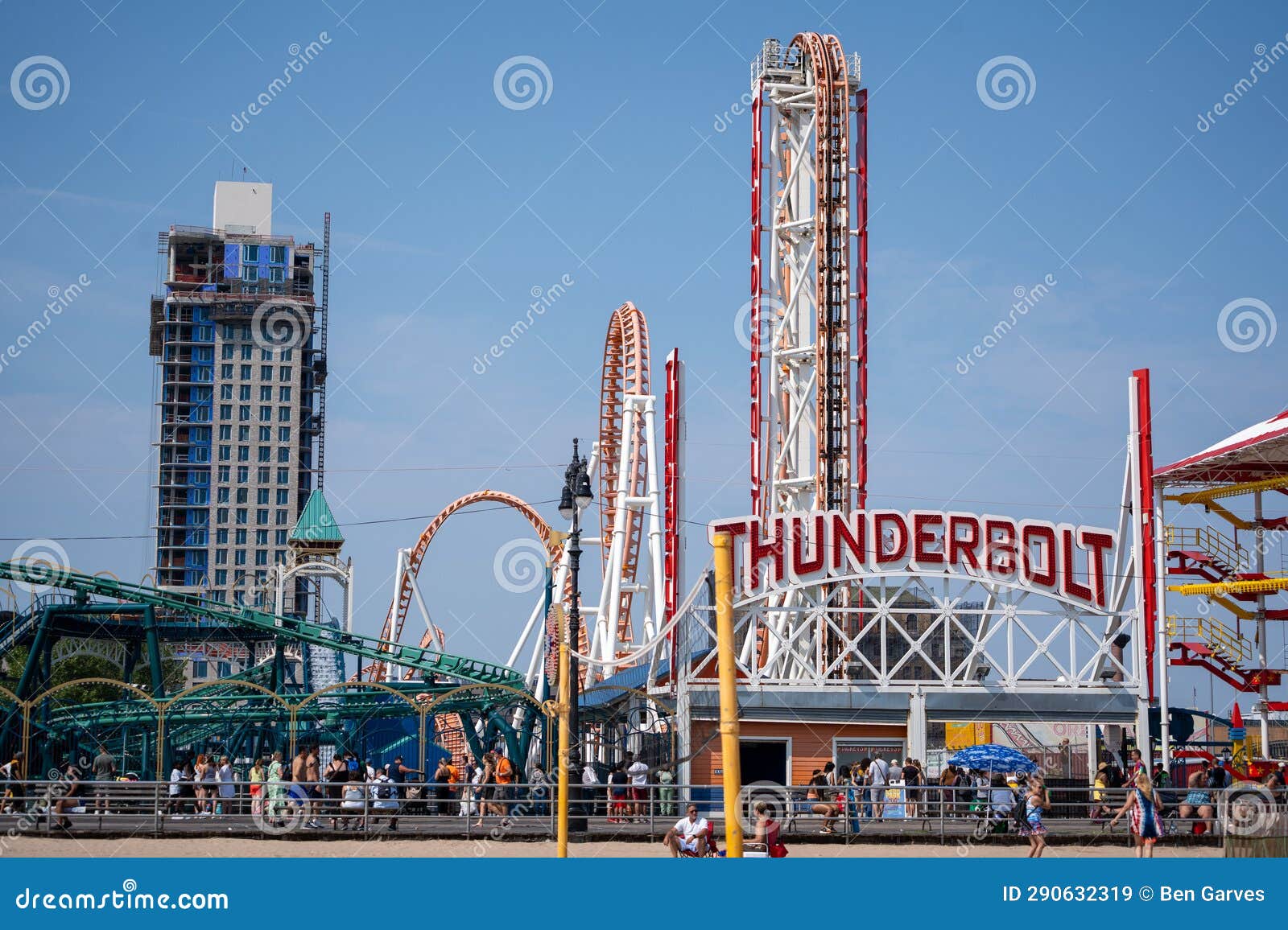 Thunderbolt Ride, Coney Island Stock Image - Image of park, thunderbolt ...