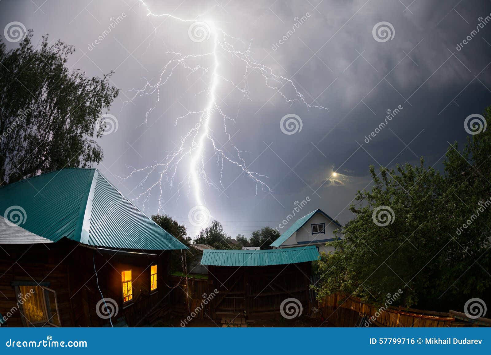 Thunderbolt Over The House. Storm Outside. Thunderstorm With Lightning ...