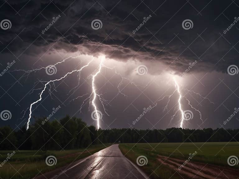 Thunderclaps in the Night Sky Over Stock Illustration - Illustration of ...