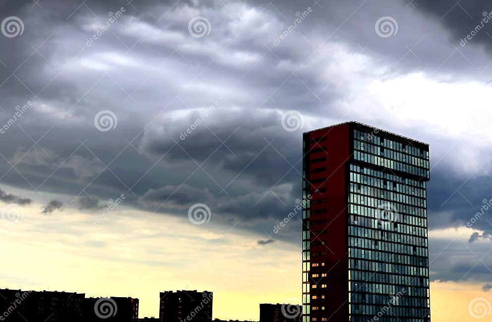 A Thundercloud is Approaching the Evening City. Stock Photo - Image of ...