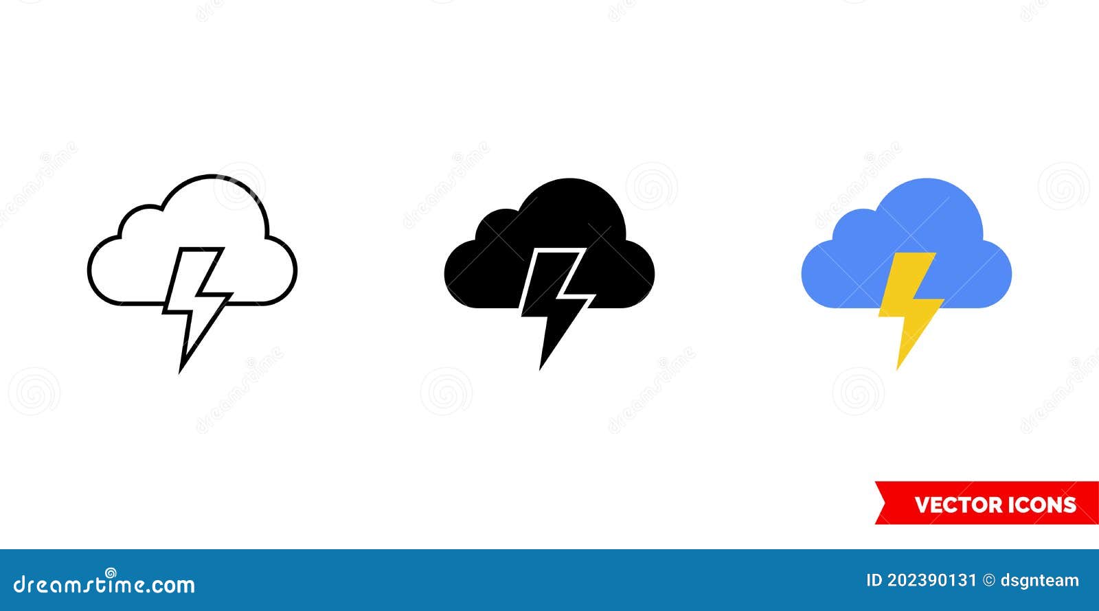 Thundercloud Icon of 3 Types Color, Black and White, Outline. Isolated ...