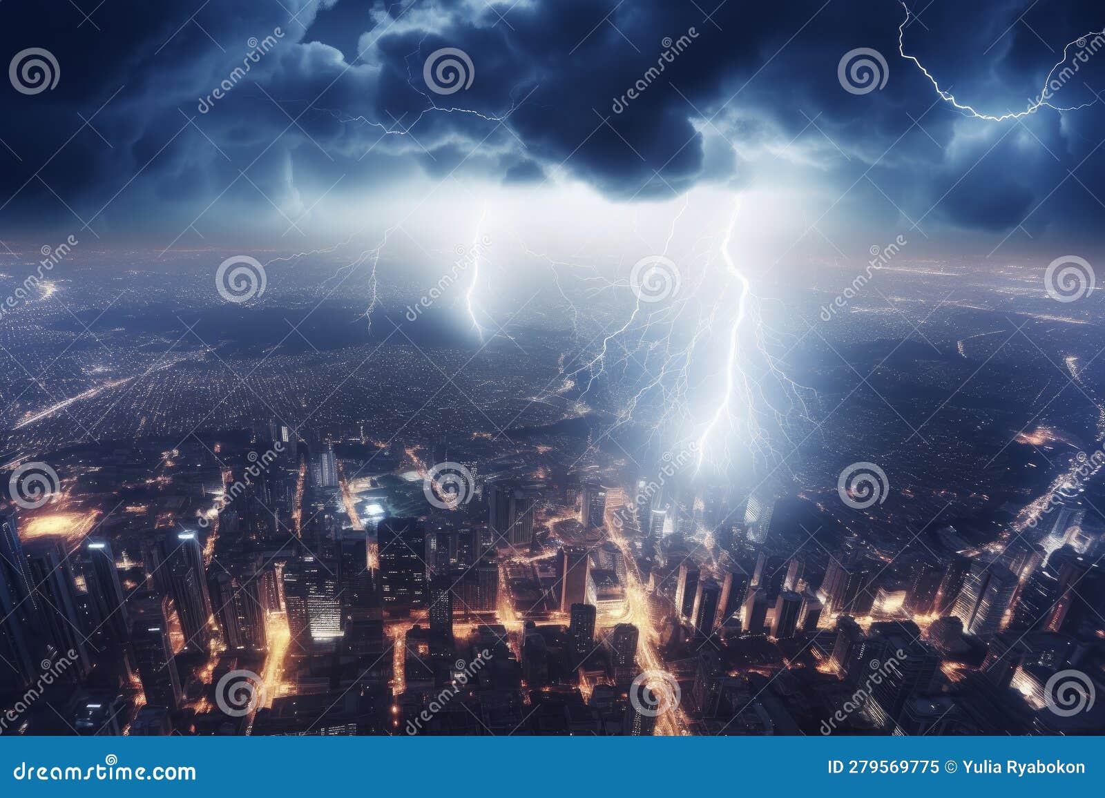 Thundercloud Lightning City. Generate AI Stock Illustration ...