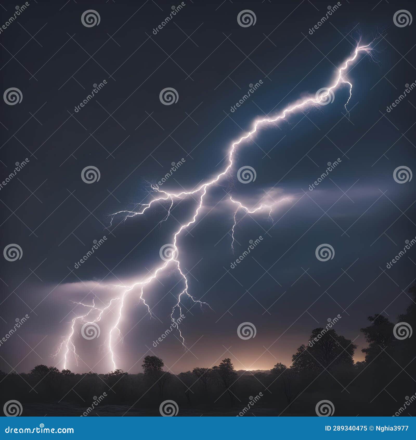 A Forked Lightning Bolt Dances Across the Night Sky, Illuminating the ...