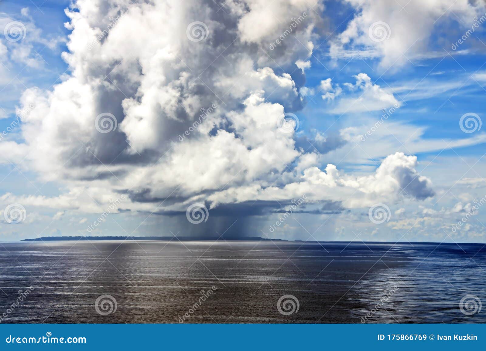 Thunderclouds and Rain Clouds Over the Sea Horizon and the Surface of ...