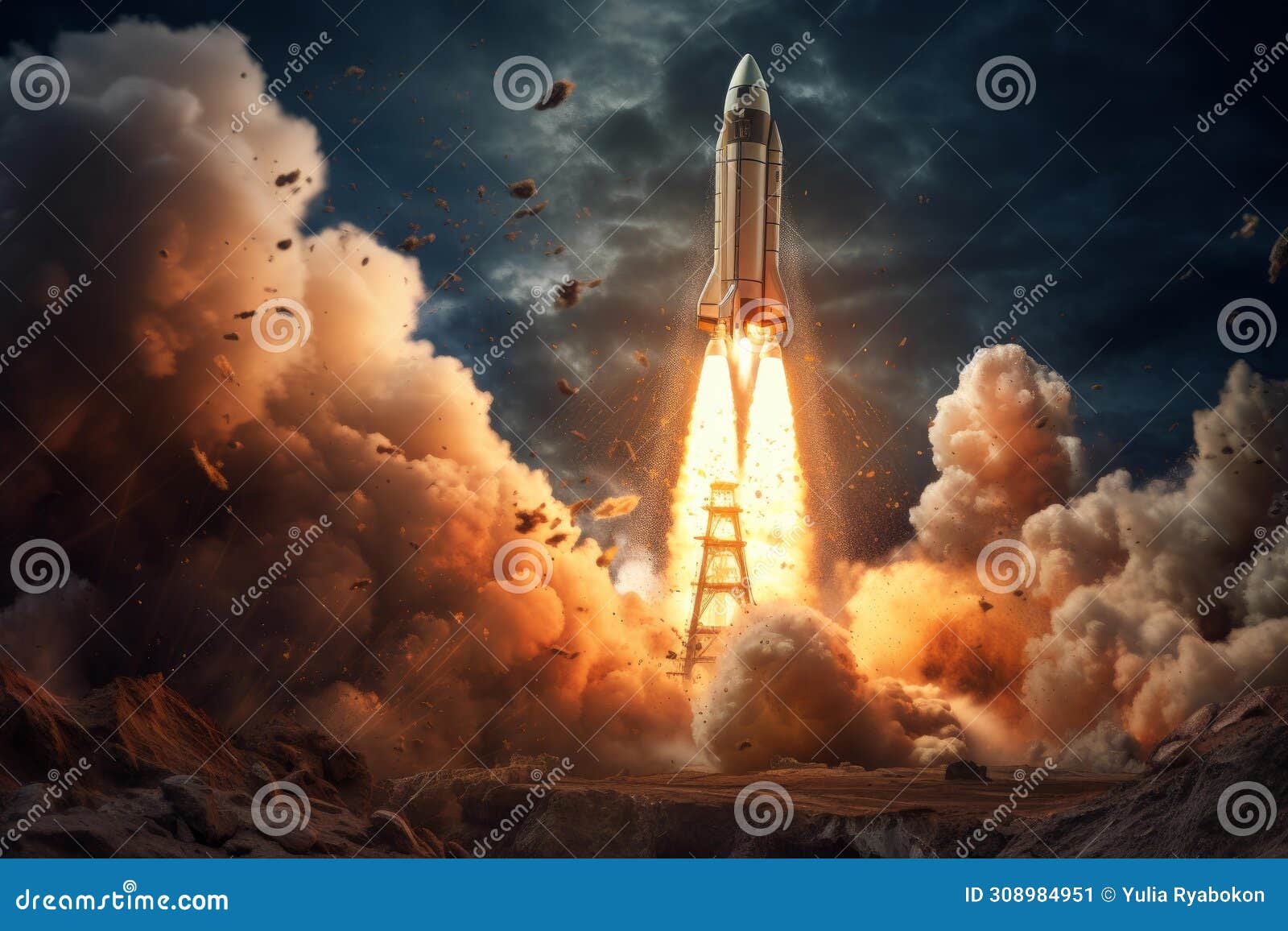 Thunderous Rocket Ship Blasting. Generate Ai Stock Illustration ...