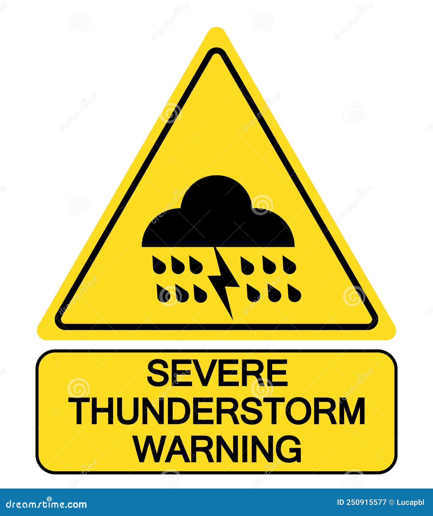 Severe Thunderstorm Warning, Caution Triangle Sign with Symbols and ...