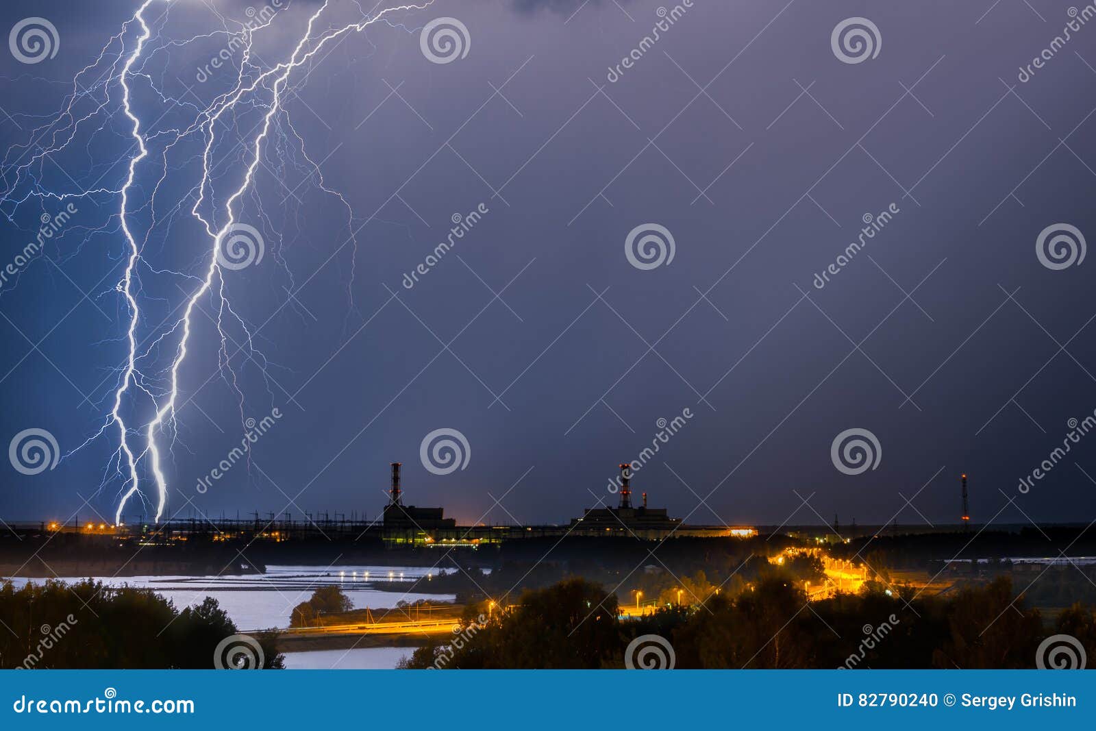 Thunderstorm Above Power Plant Stock Photo - Image of danger, beautiful ...