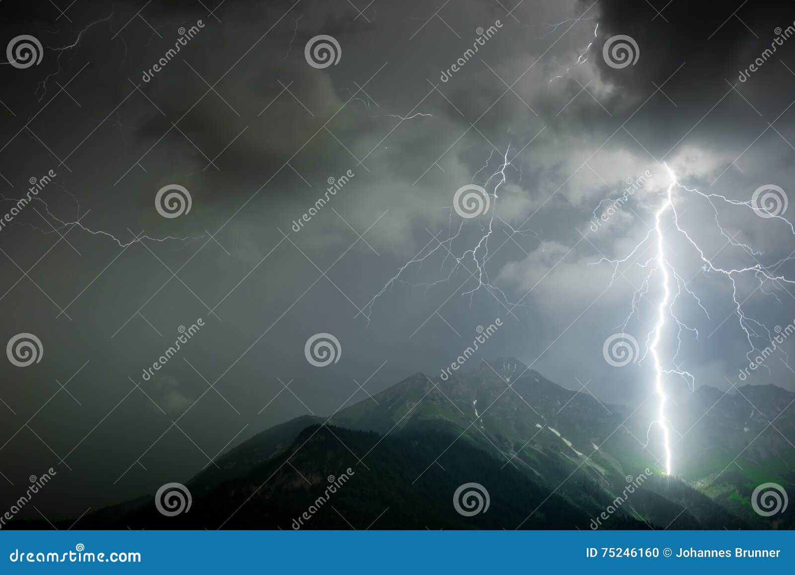 Thunderstorm in the alps stock photo. Image of light - 75246160