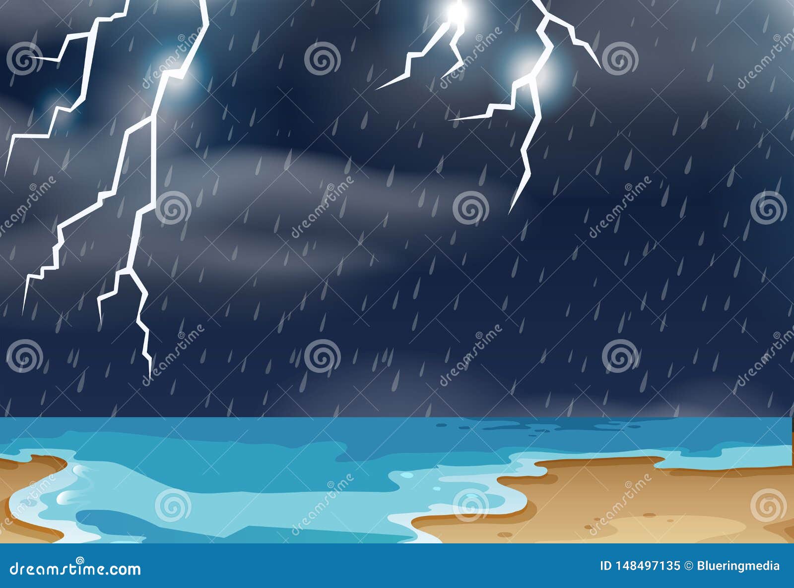 Thunderstorm at Beach Landscape Stock Vector - Illustration of weather ...