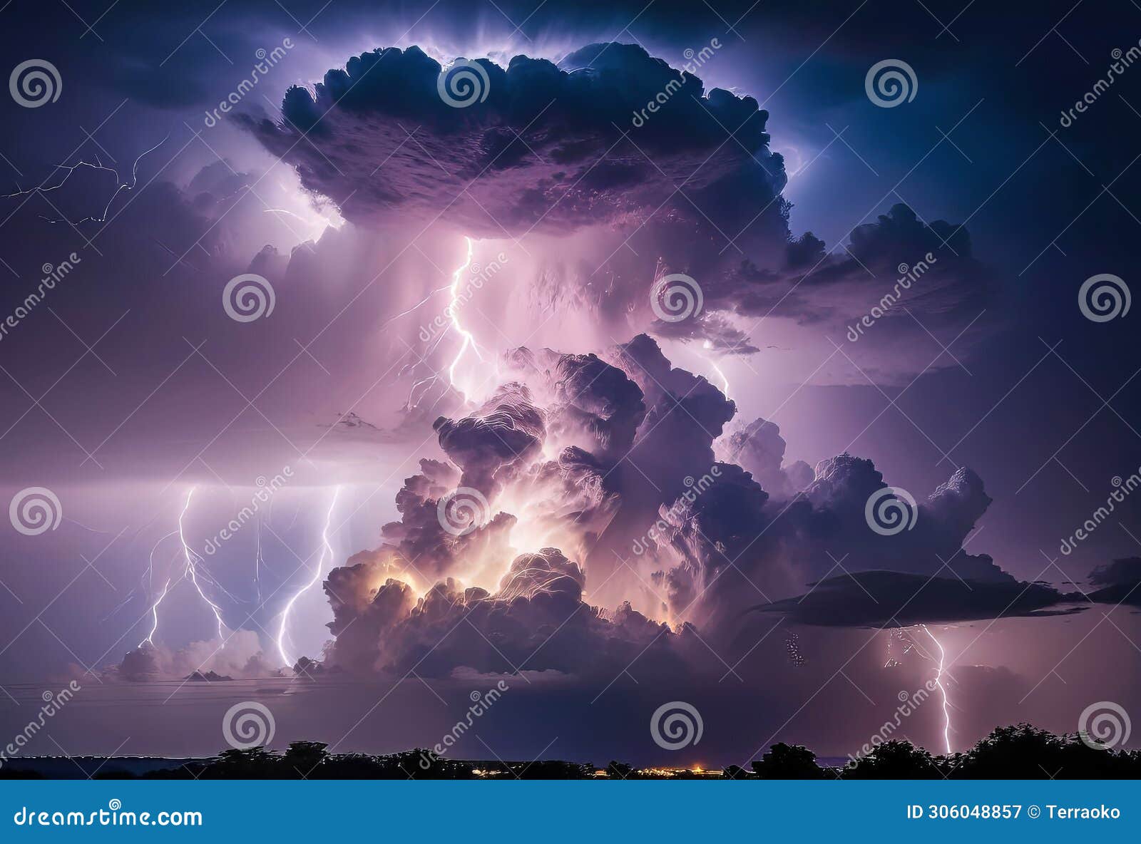 A Thunderstorm with Beautiful Bright Lightning, a Strong Storm with ...