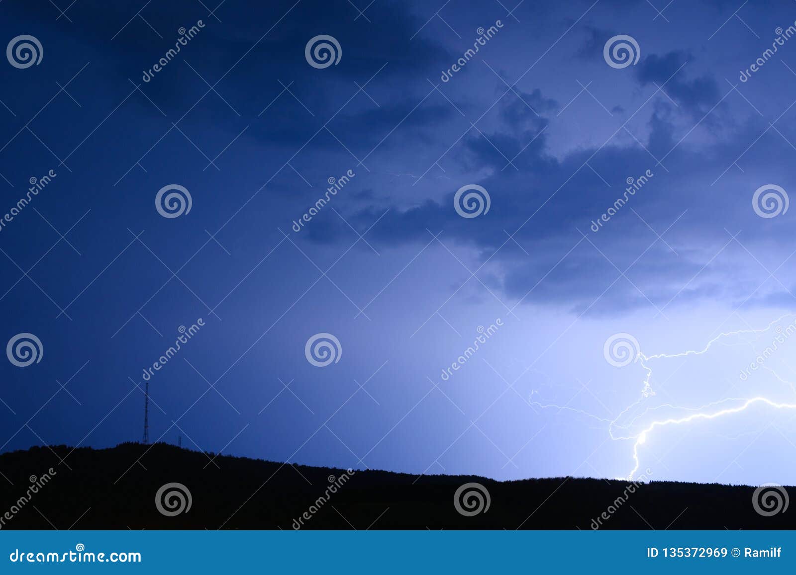 Thunderstorm in Blue Dark Sky Stock Image - Image of illumination, dark ...
