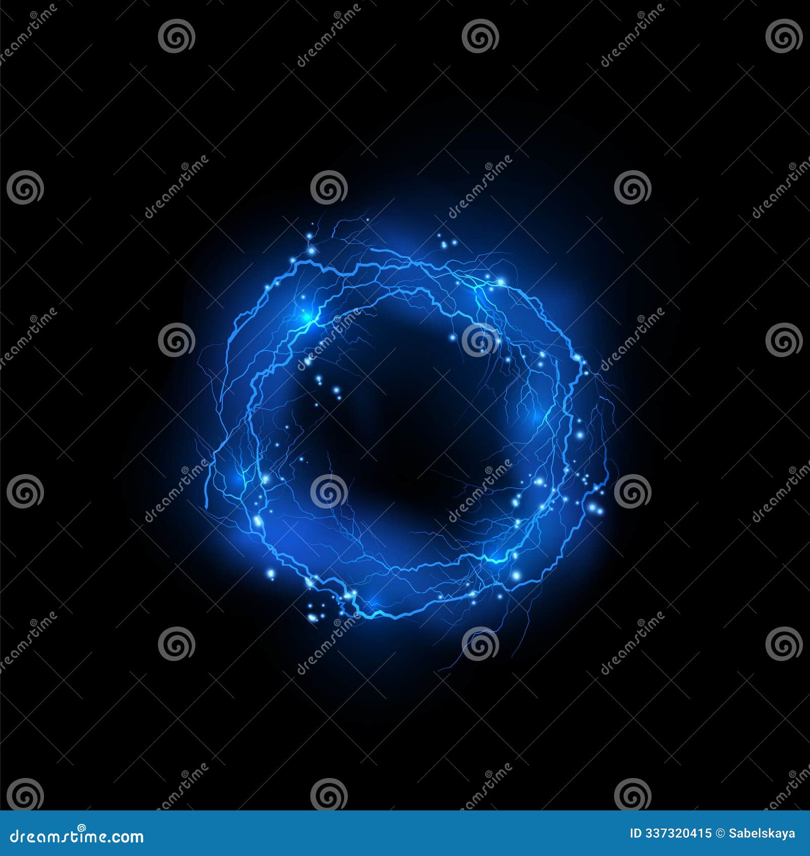 Vector Illustration with Circle of Lightning and Glowing Particles on ...